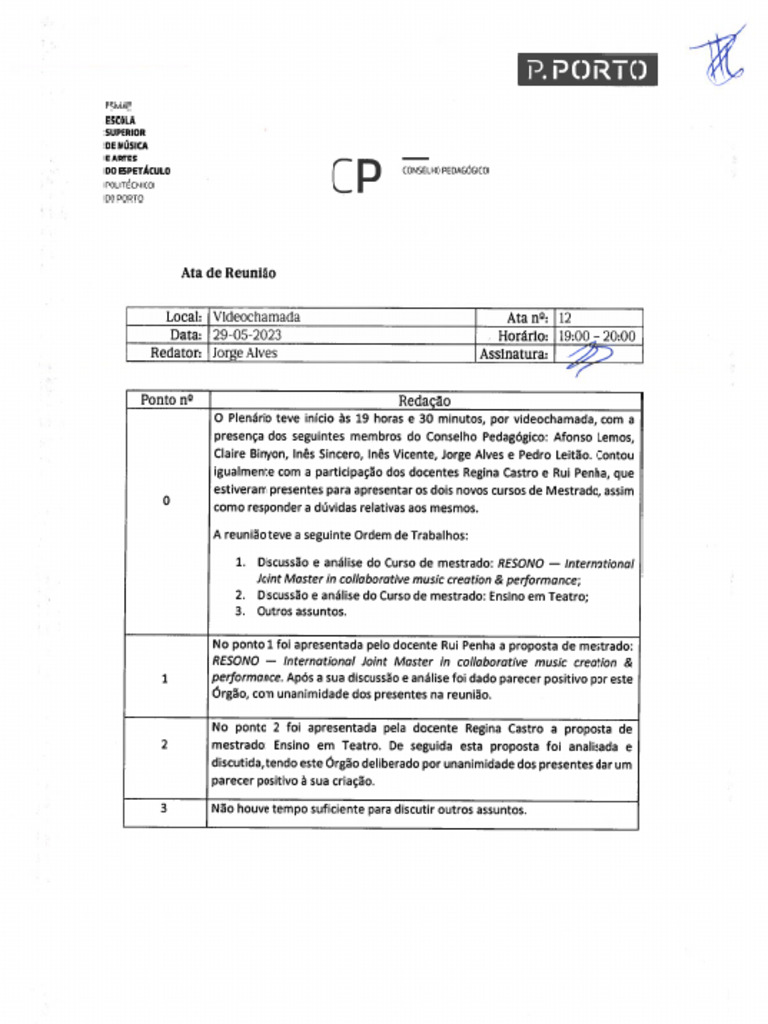Annex3.5 - Ata CP Esmae #12 + Anexos (29 Maio 2023) | PDF