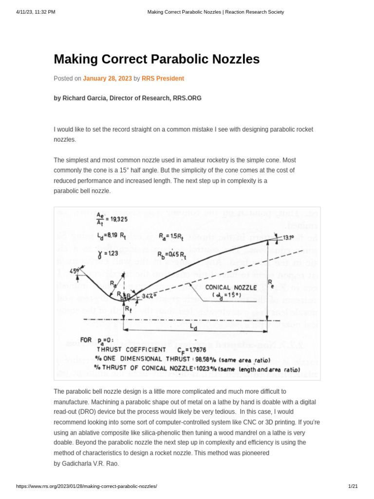 Making Correct Parabolic Nozzles _ Reaction Research Society | PDF ...