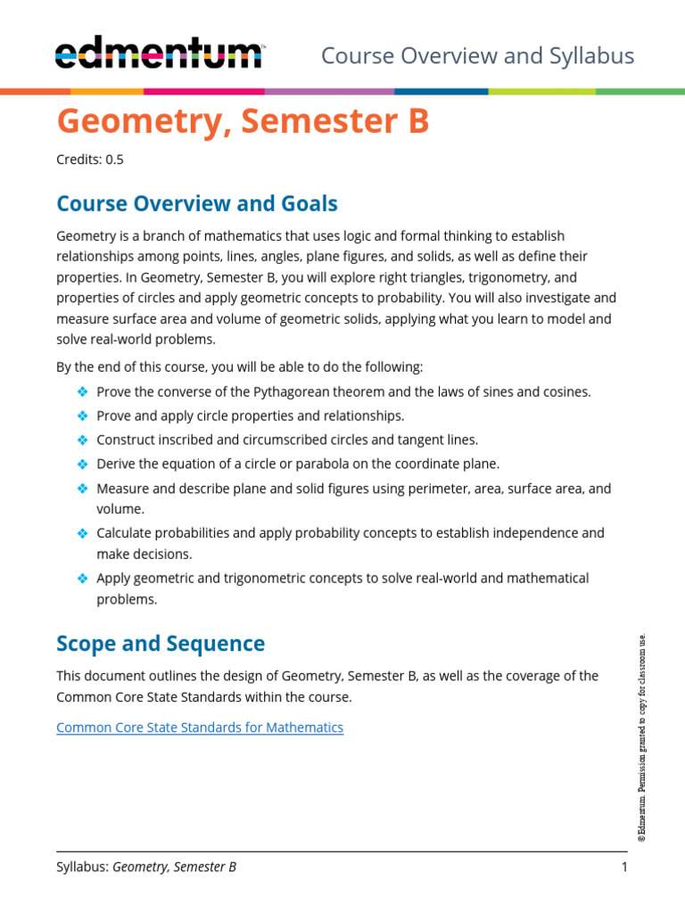 Edmentum Geometry - Semester 2 | PDF | Trigonometry | Area
