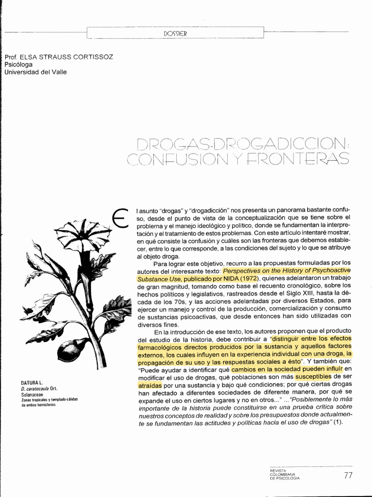 Strauss, Elsa. Drogas-Drogadicción. Confusión y Fronteras. | PDF