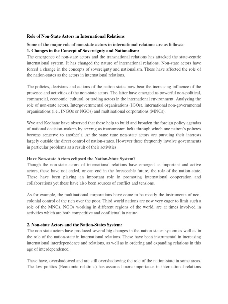 Non-State Actors in Global Relations | PDF | Globalization | Political ...