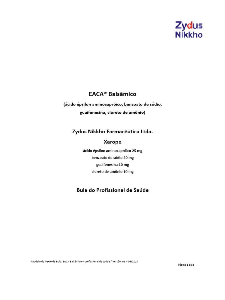 Eaca Balsamico Zydus Xarope 100ml | PDF | Gravidez | Metabolismo