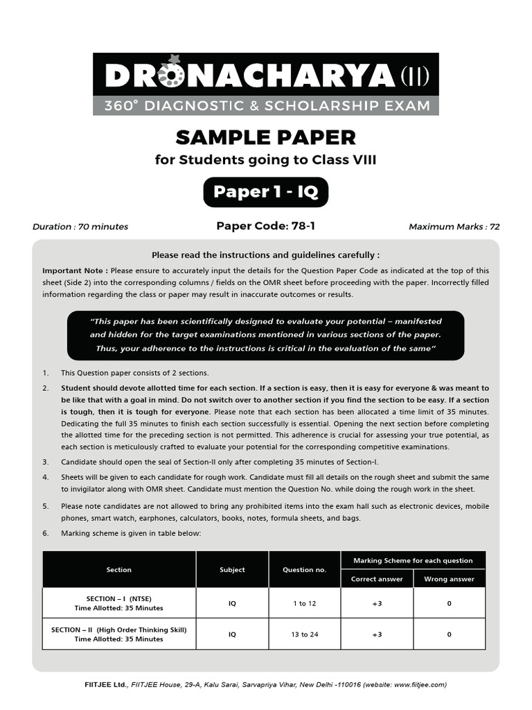 Class 8 IQ Sample Paper 2024 | PDF