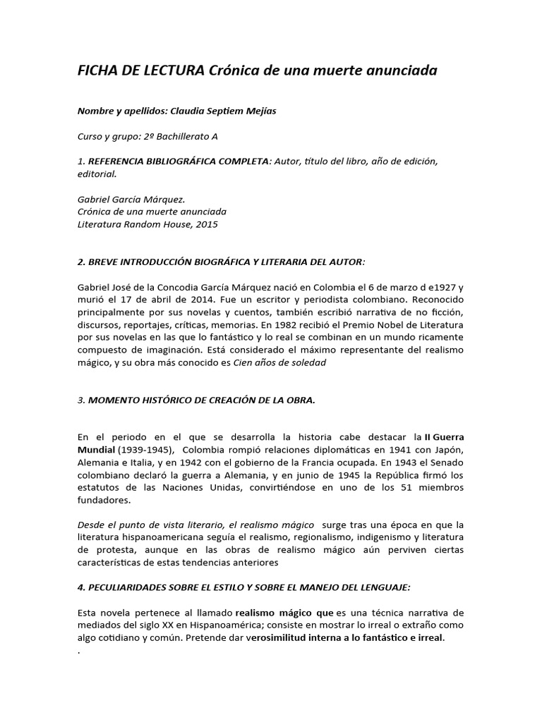 Crónica de Una Muerte Anunciada | PDF | Novelas