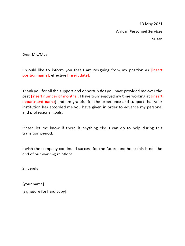 Susan Resignation Letter | PDF