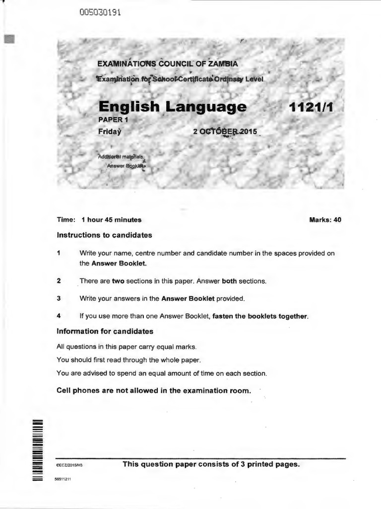 ENGLISH-2015-PAPER-1-2 | PDF | Telephone | Mobile Phones