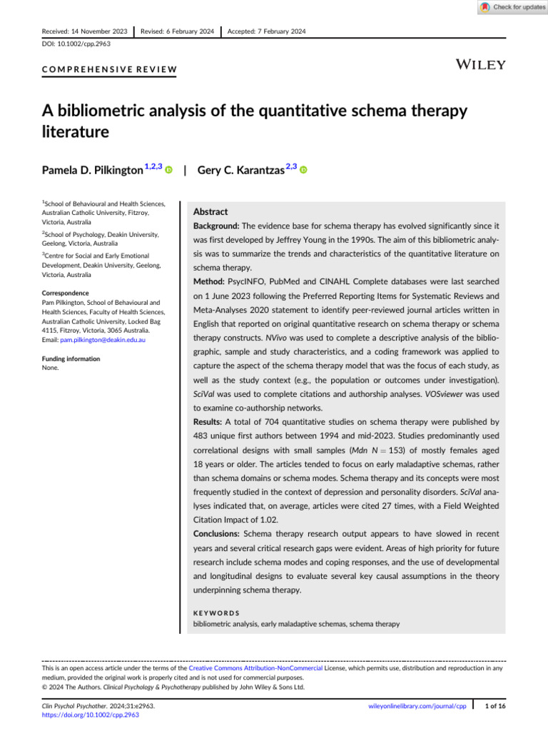 A Bibliometric Analysis of The Quantitative Schema Therapy Literature | PDF | Psychotherapy ...