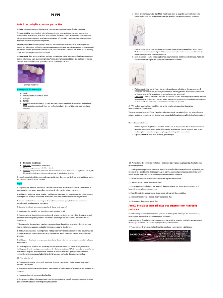 Resumo Prótese Parcial Fixa | PDF | Boca | Dente