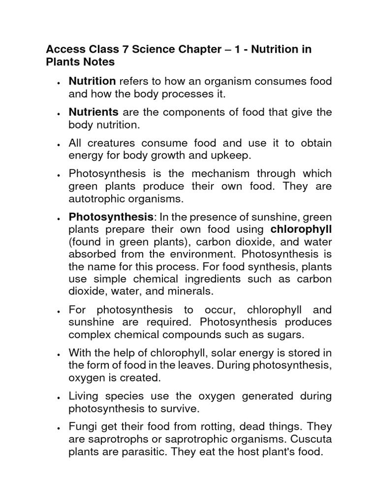 Access Class 7 Science Chapter - 1 - Nutrition in Plants Notes ...