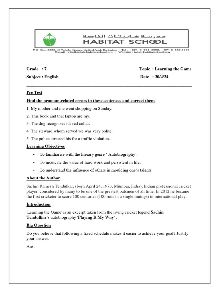 GR7 Learning The Game Notes | PDF | Cricket | Ball And Bat Games