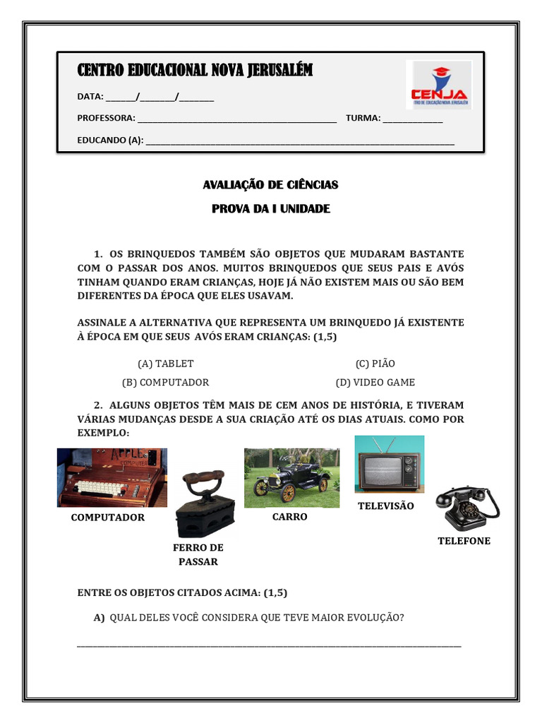 Prova de Ciências - 1º Ano | PDF | Science | Cor
