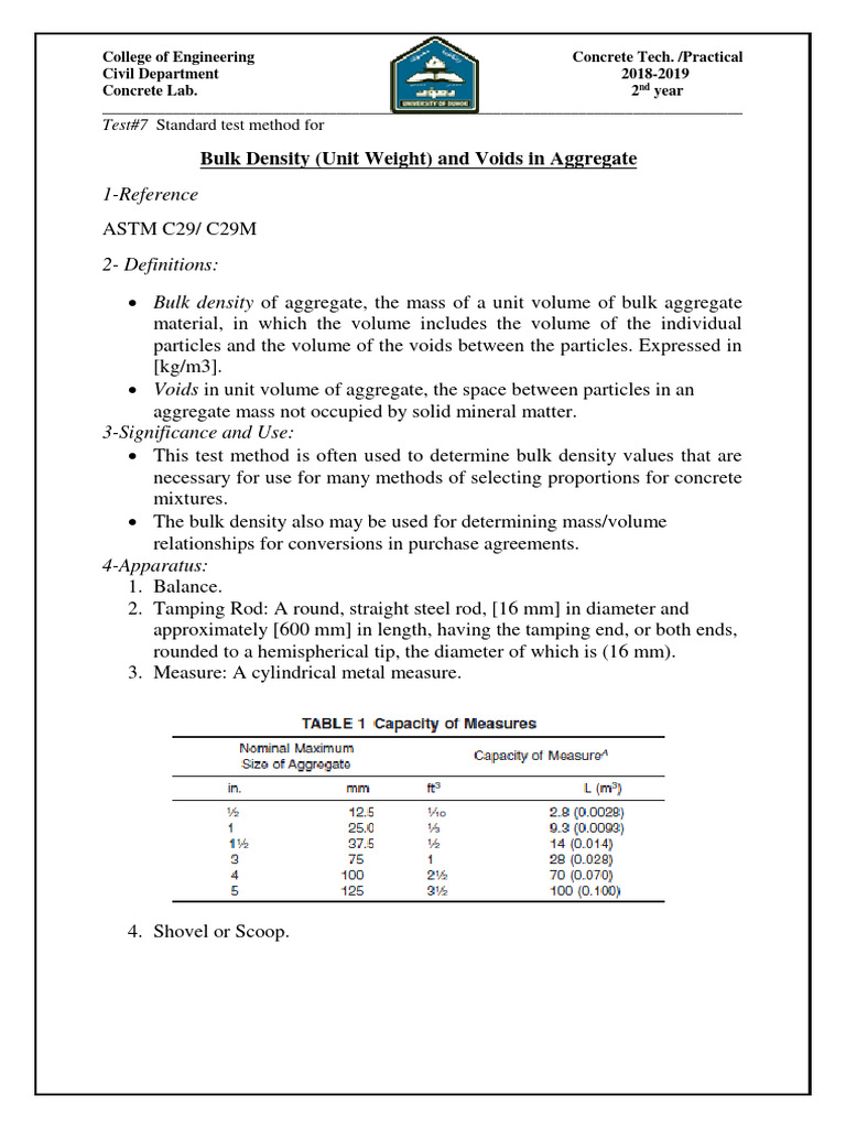 7-Bulk Density and Voids Ratio of Aggregates | PDF | Density | Concrete