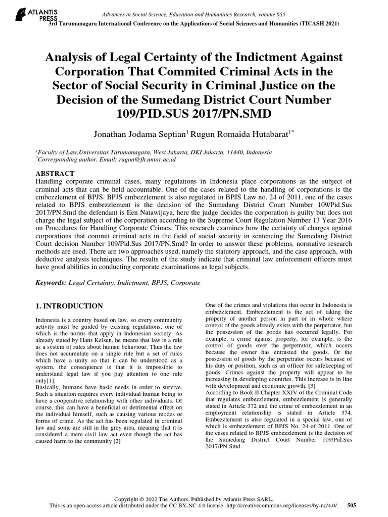 Analysis of Legal Certainty of The Indictment Agai | Download Free PDF ...