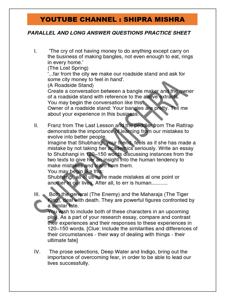 Parallel and Long Answer Questions Practice Sheet | PDF | Thought ...