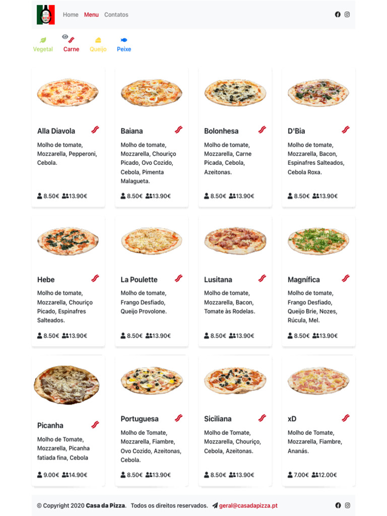Casa da Pizza Menu | PDF