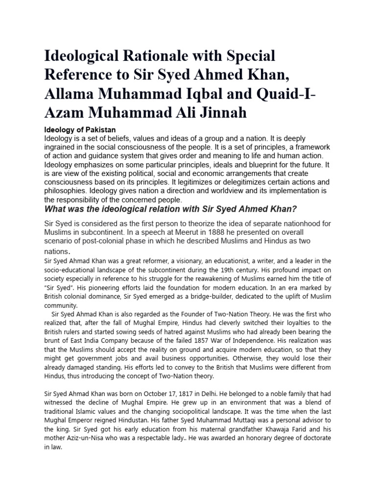 Ideological Rationale With Special Reference To Sir Syed Ahmed Khan | PDF | Two Nation Theory ...