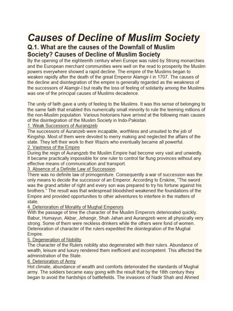 Causes of Decline of Muslim Society | PDF | Mughal Empire