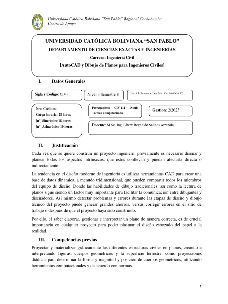 Plan Global - AutoCAD - 3 Versión - 4 Semanas - 2-2023 | PDF | Dibujo | Ingeniería