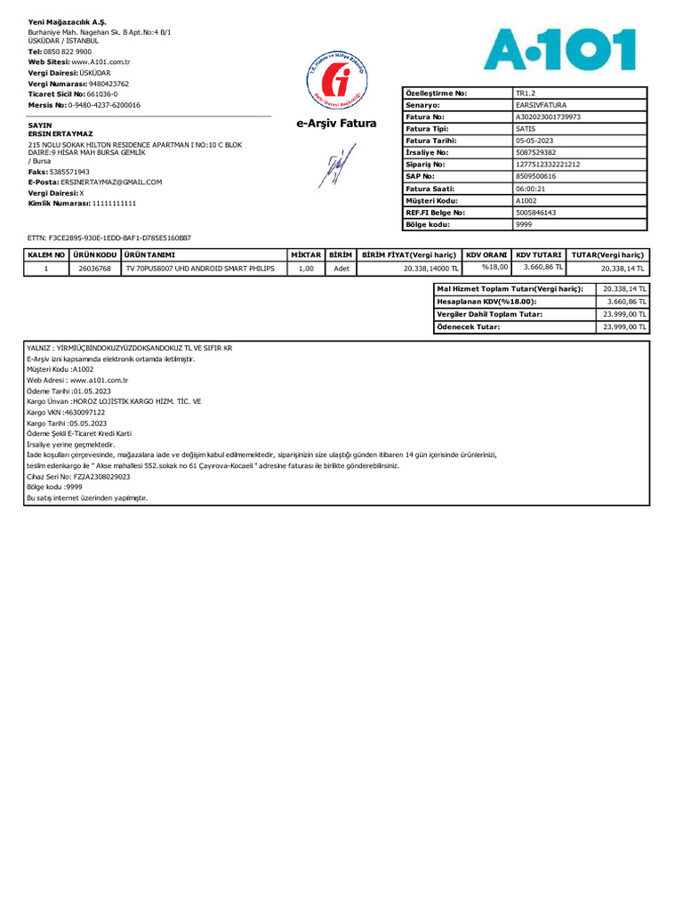 Philips TV Faturas PDF