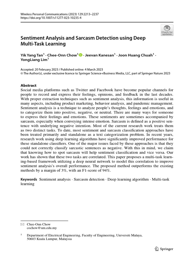 Sentiment Analysis and Sarcasm Detection Using Deep Learning | PDF | Deep Learning | Artificial ...