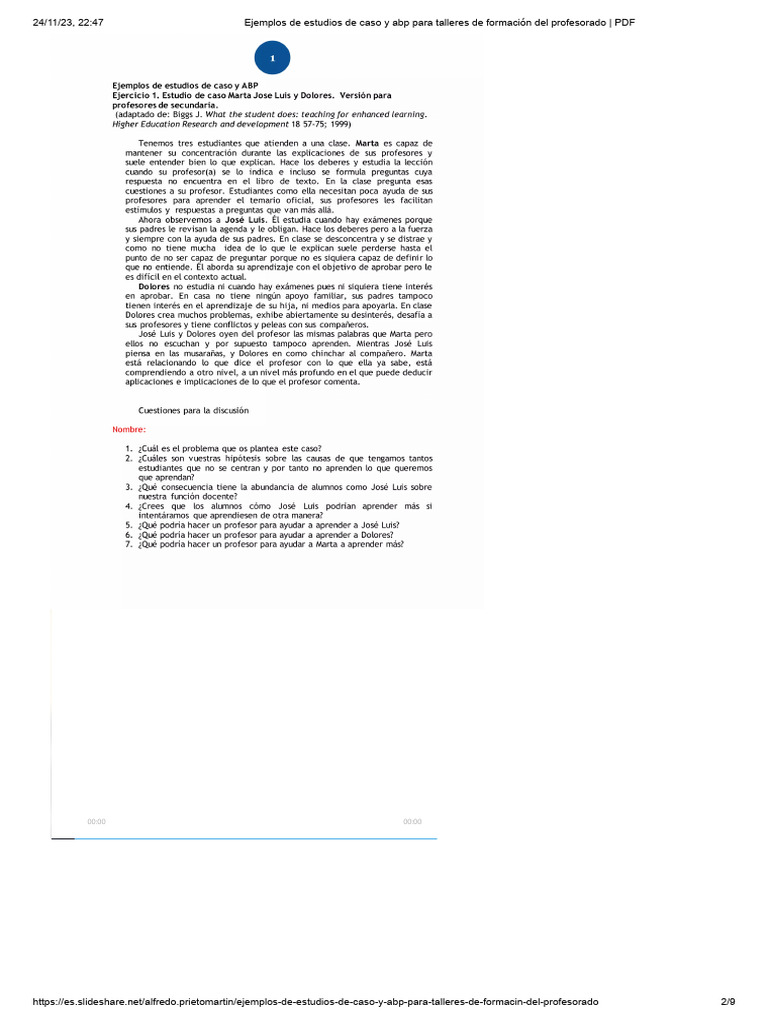 Ejemplos de Estudios de Caso y Abp para Talleres de Formación Del Profesorado - PDF | PDF