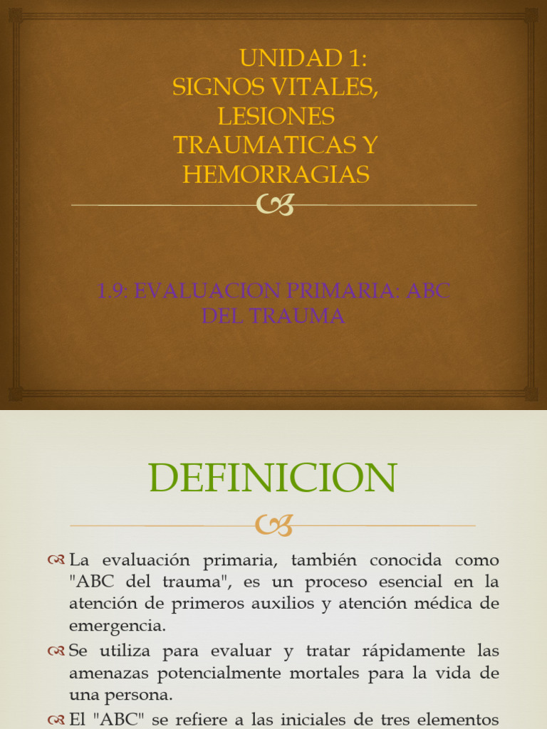 Unidad 1.9 Evaluacion Primaria ABC Del Trauma | PDF | Reanimación ...