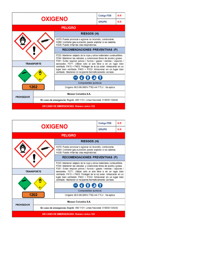Etiqueta de Oxígeno y Acetileno | PDF