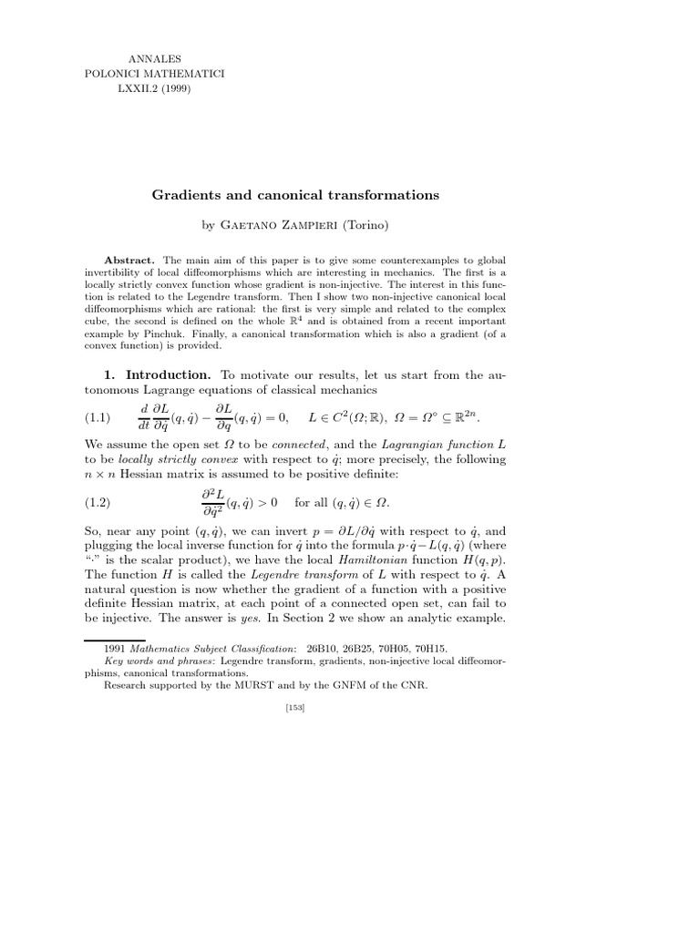 Gradients and Canonical Transformat | PDF | Determinant | Function (Mathematics)