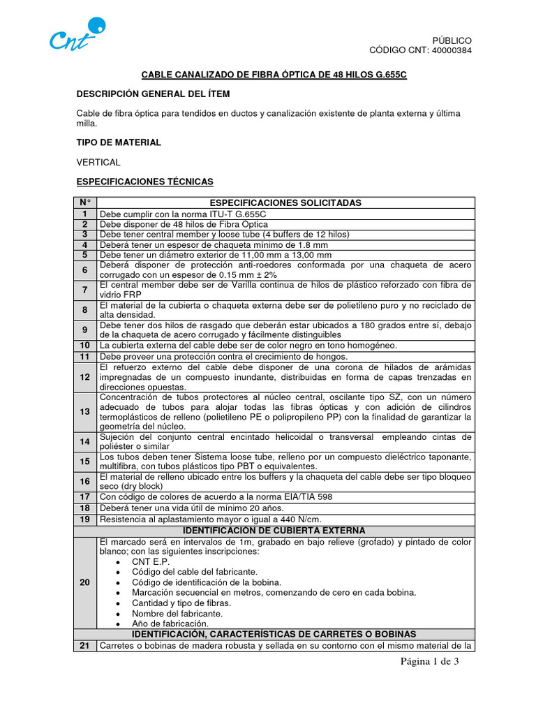 Especificaciones de Fibra Óptica - 40000384-CABLE-CANALIZADO-FO-DE-48 ...