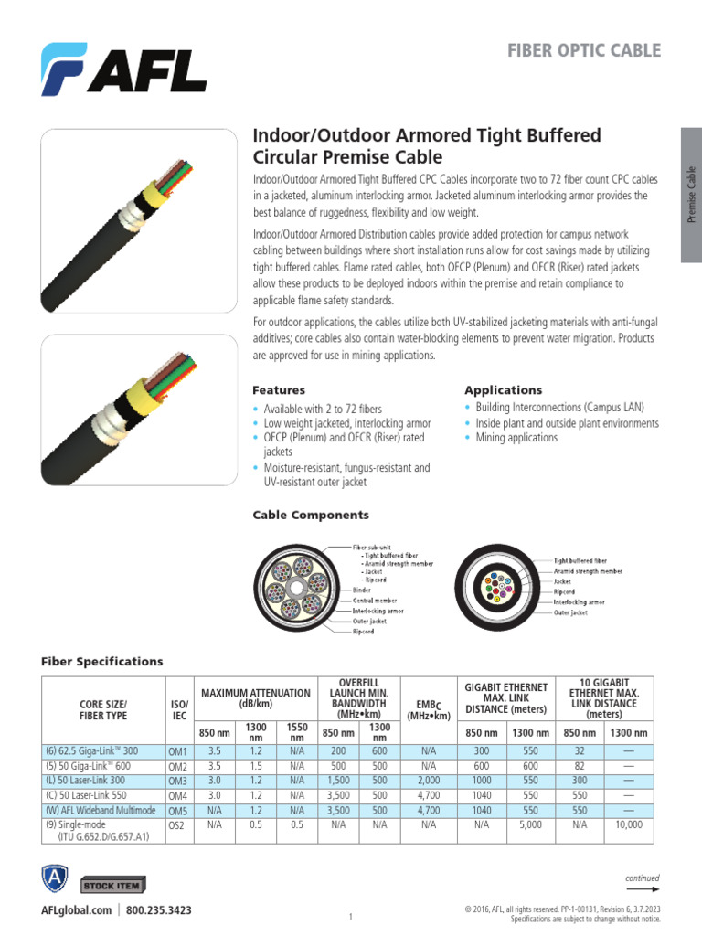 AFL - IO-Armored-Tight-Buffered-CPC | PDF | Telecommunications ...