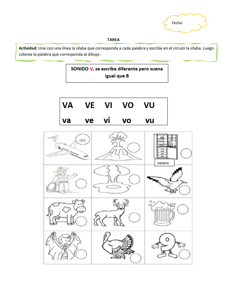 Actividad de sílabas con sonido V/B | PDF