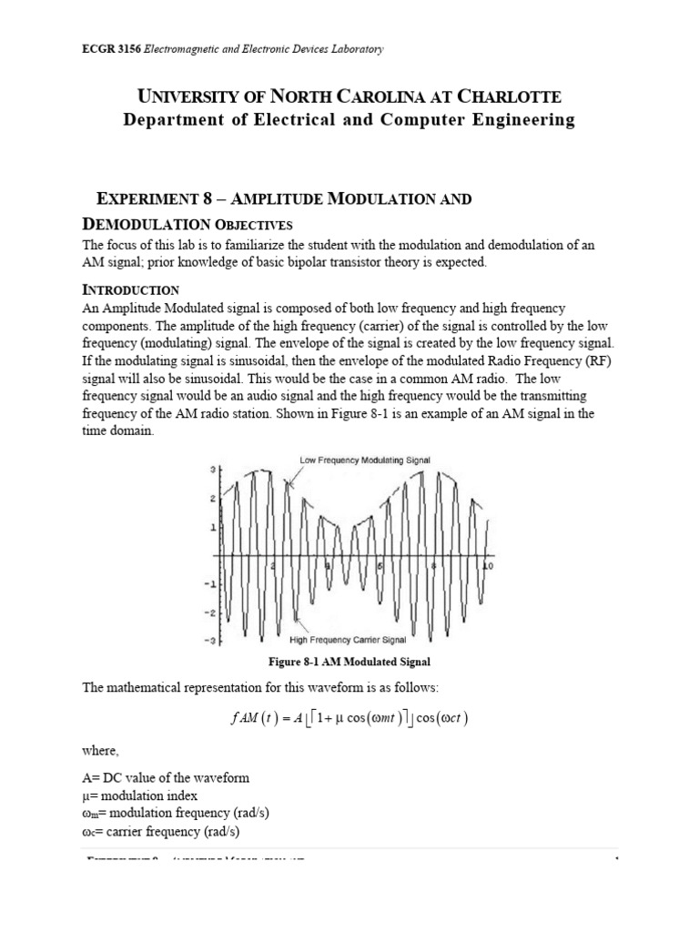 Ecgr3156 Experiment 8 Amplitude Modulation and Demodulation | PDF | Detector (Radio) | Modulation