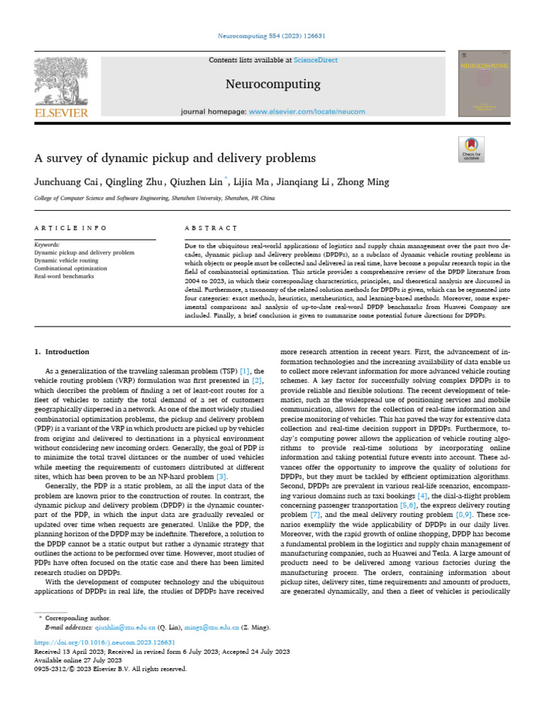 A Survey of Dynamic Pickup and Delivery Problems | PDF | Mathematical ...