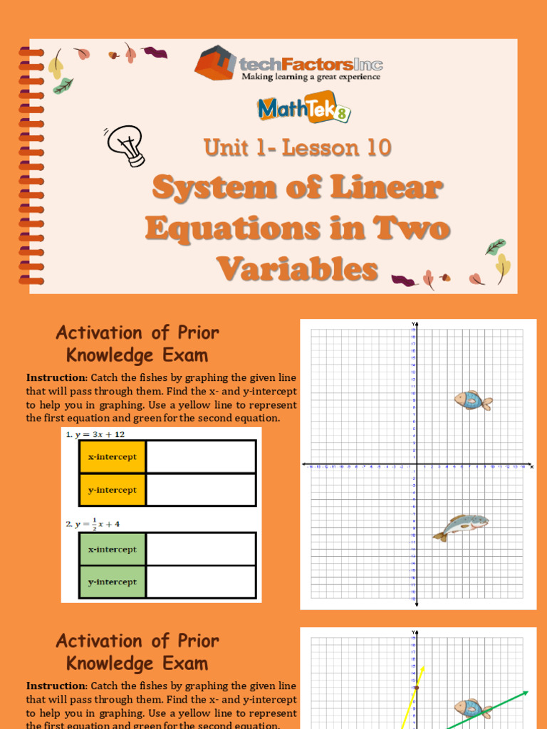 Unit 1-Lesson 10: System of Linear Equations in Two Variables | PDF ...