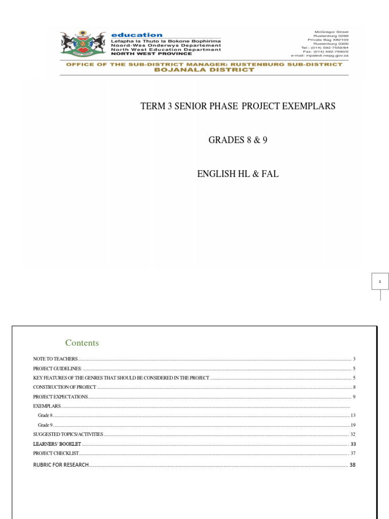Grades 8 & 9 Term 3 Project Booklet pdf | PDF | Poetry | Writing