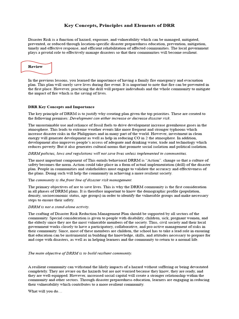 Key Concepts and Elements of DRR | PDF | Disaster Risk Reduction | Risk