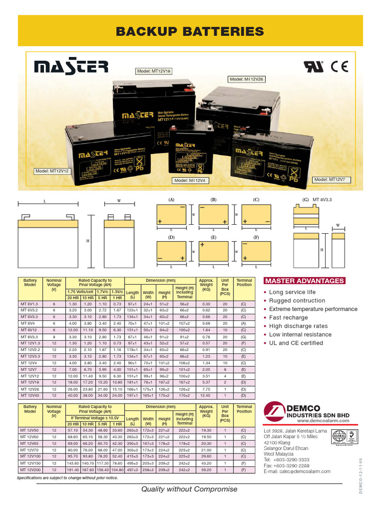 Industrial Battery Specifications | PDF | Rechargeable Battery ...
