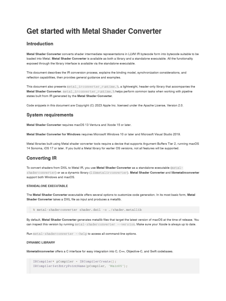 Metal Shader Converter 1.1 | PDF | Shader | Parameter (Computer Programming)