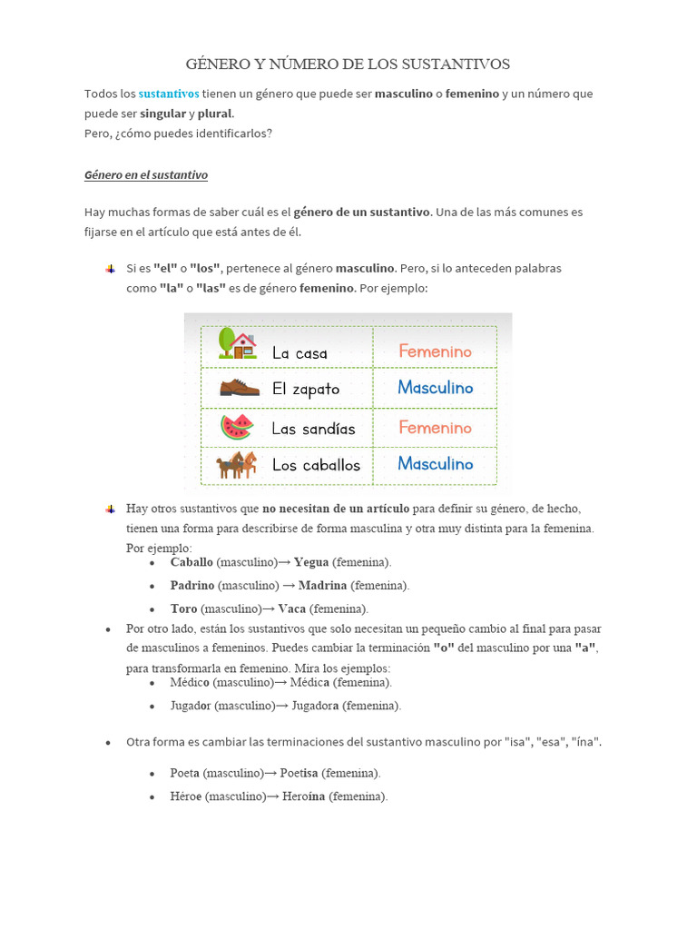 Ficha Género y Número de Los Sustantivos | PDF | Sustantivo | Plural