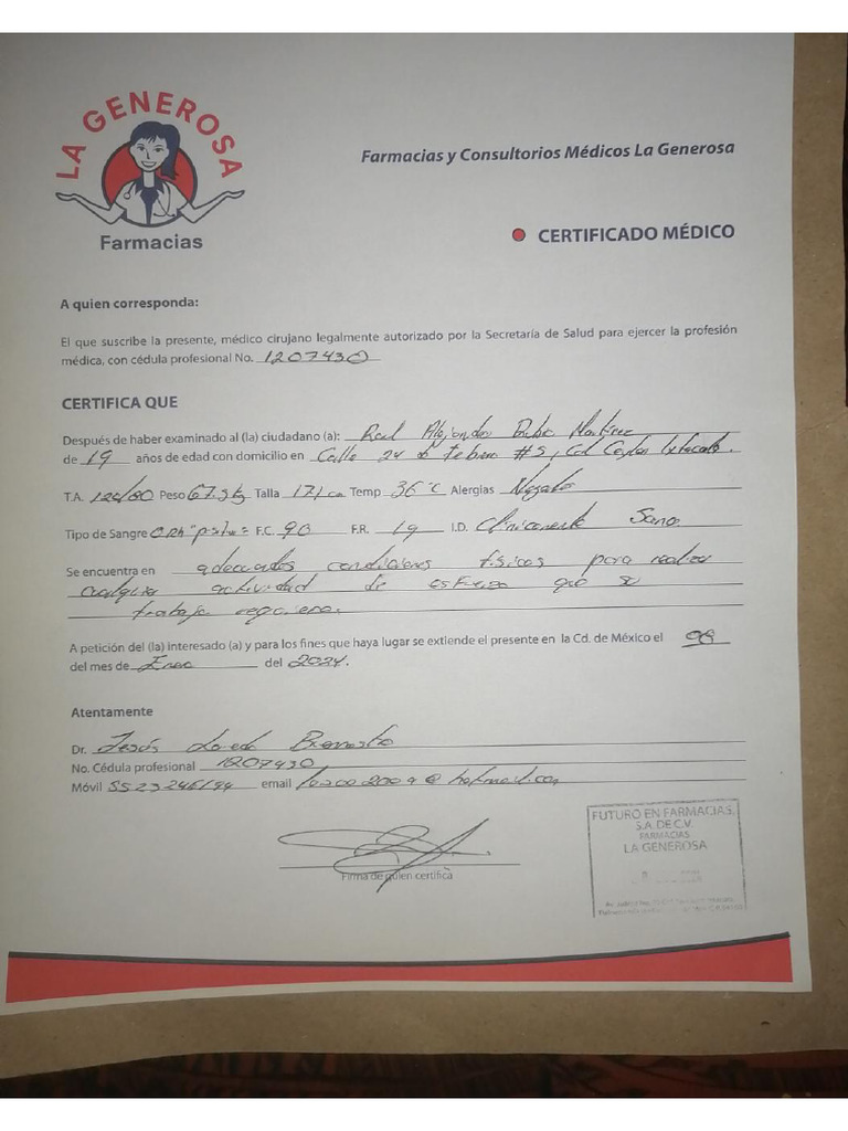 Certificado Medico RARM | PDF