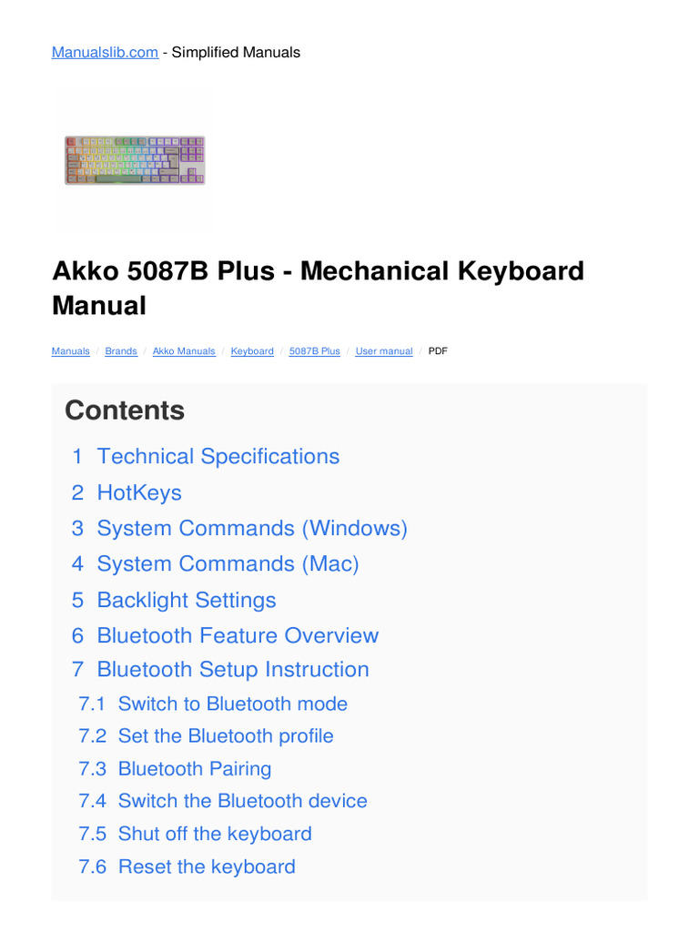 Akko 5087B Plus - Mechanical Keyboard Manual | PDF | Computer Keyboard | Bluetooth