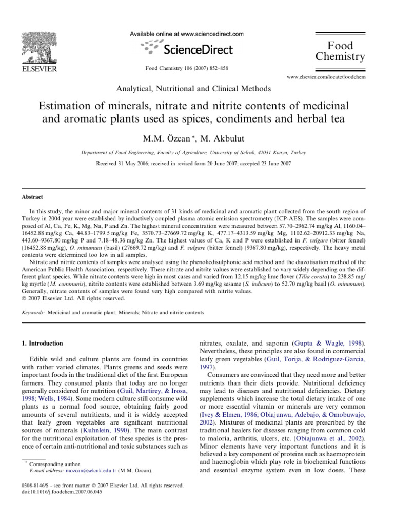Özcan2007 - Estimation of Minerals, Nitrate and Nitrite Contents of ...