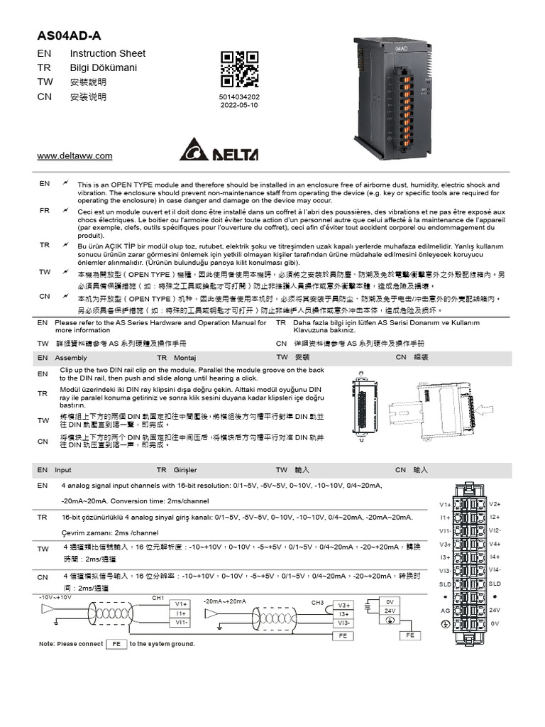DELTA_IA-PLC_AS04AD-A_I_TSET_20220609 | PDF | Electrical Wiring | Wire