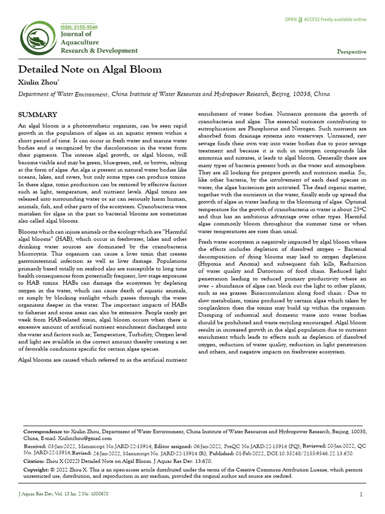 Detailed Note On Algal Bloom | PDF | Algae | Cyanobacteria