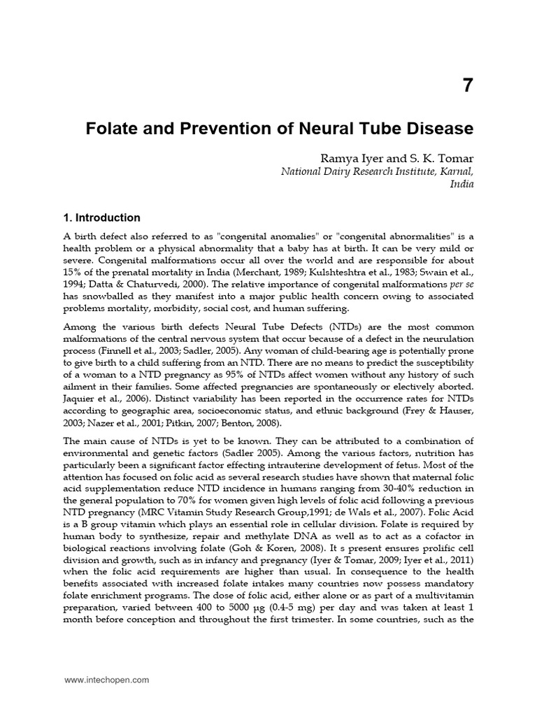 Folate and Prevention of Neural Tube Disease: Ramya Iyer and S. K ...