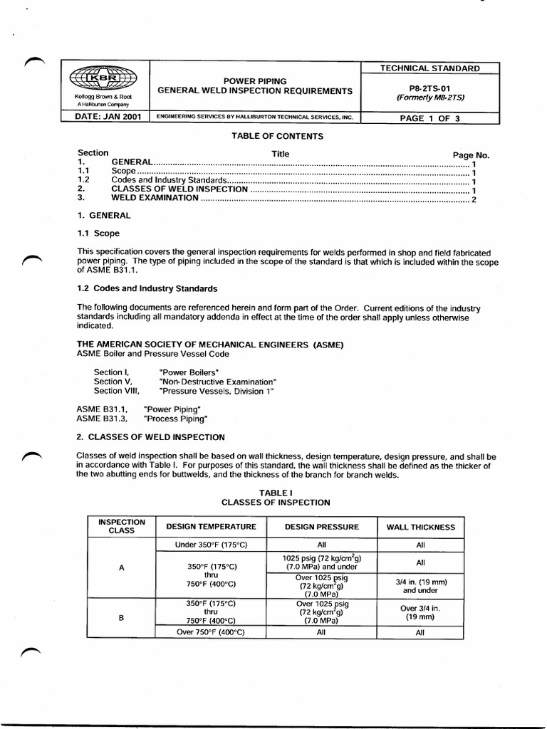P8-2TS-01 Power Piping General Weld Inspection Requirements | PDF