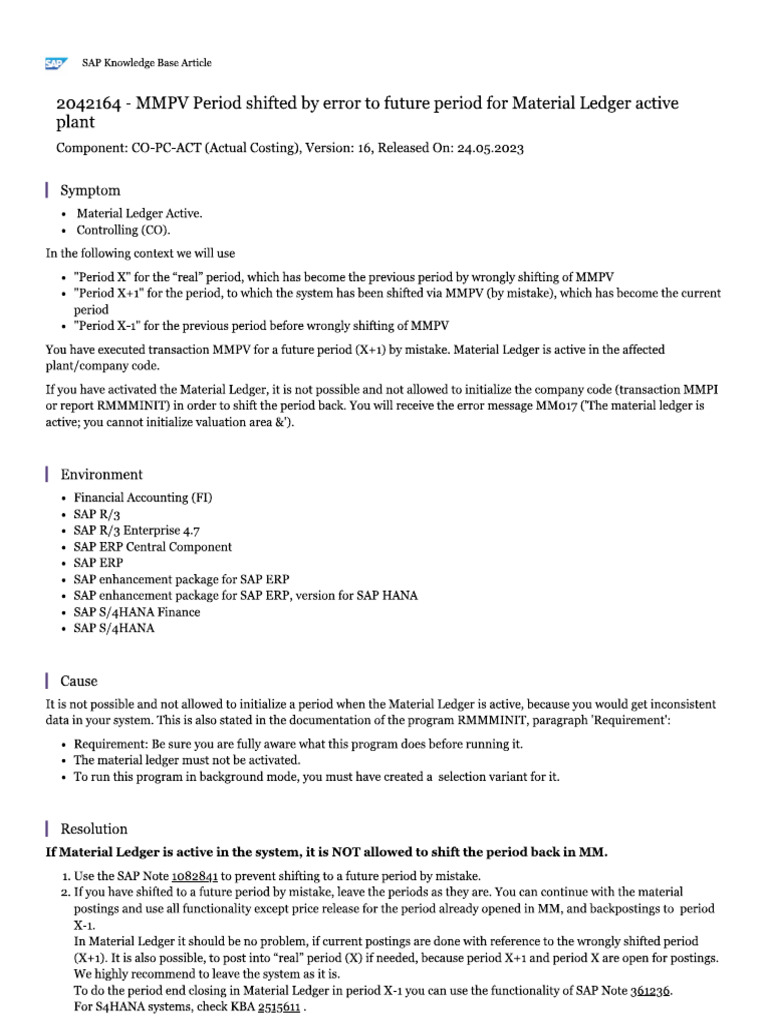 MMPV Period Shifted by Error To Future Period For Material Ledger ...
