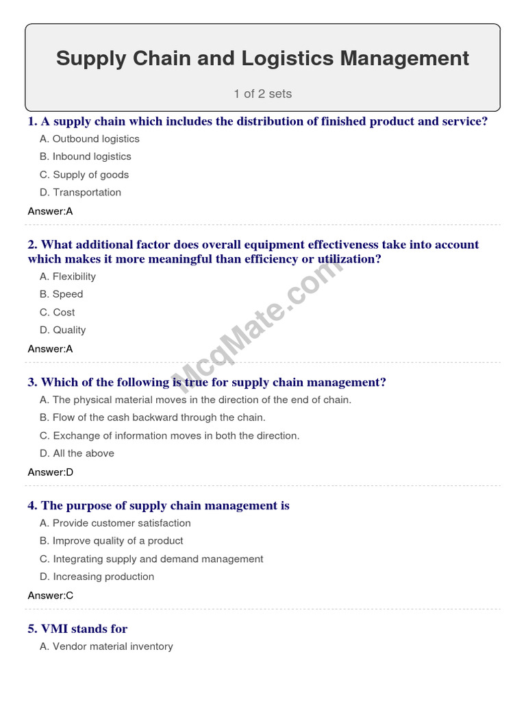 Supply-Chain-And-Logistics-Management (Set 1) | PDF | Logistics | Supply Chain