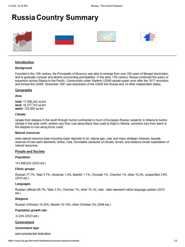 Russia Country Summary Overview | PDF | Russia | World Politics