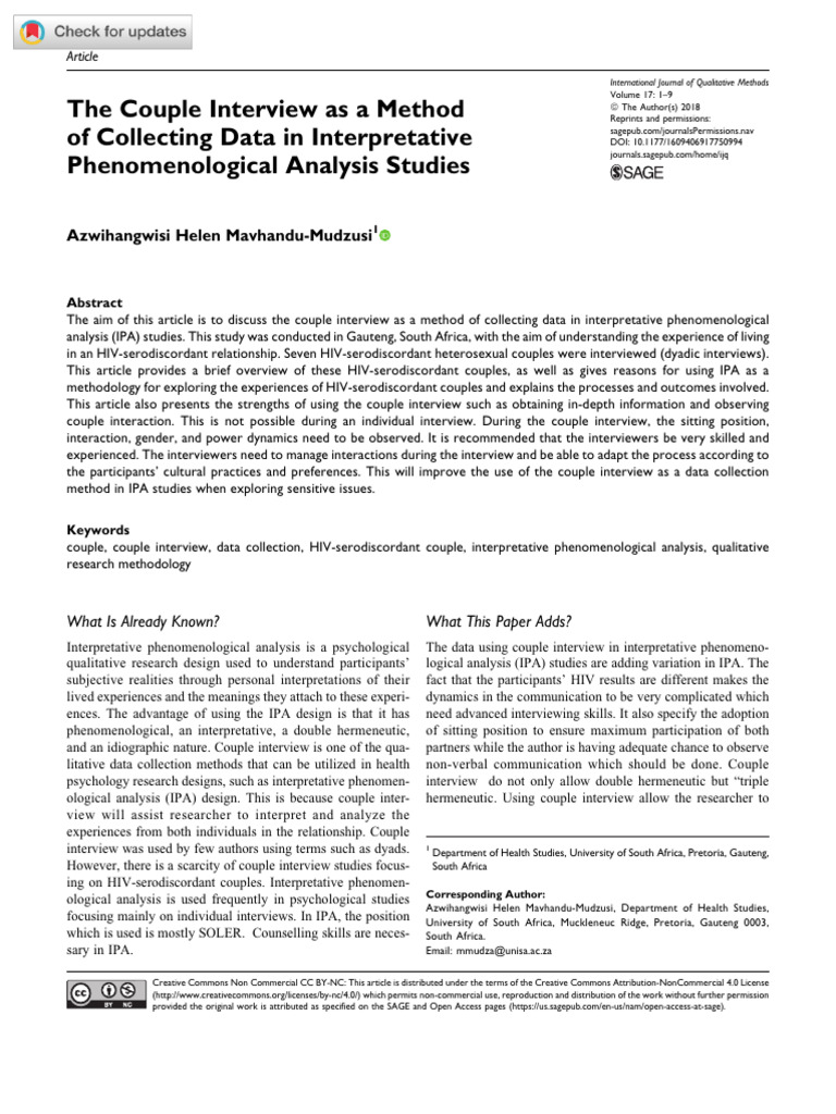 Couple Interviews in IPA Research | PDF | Experience | Nonverbal ...